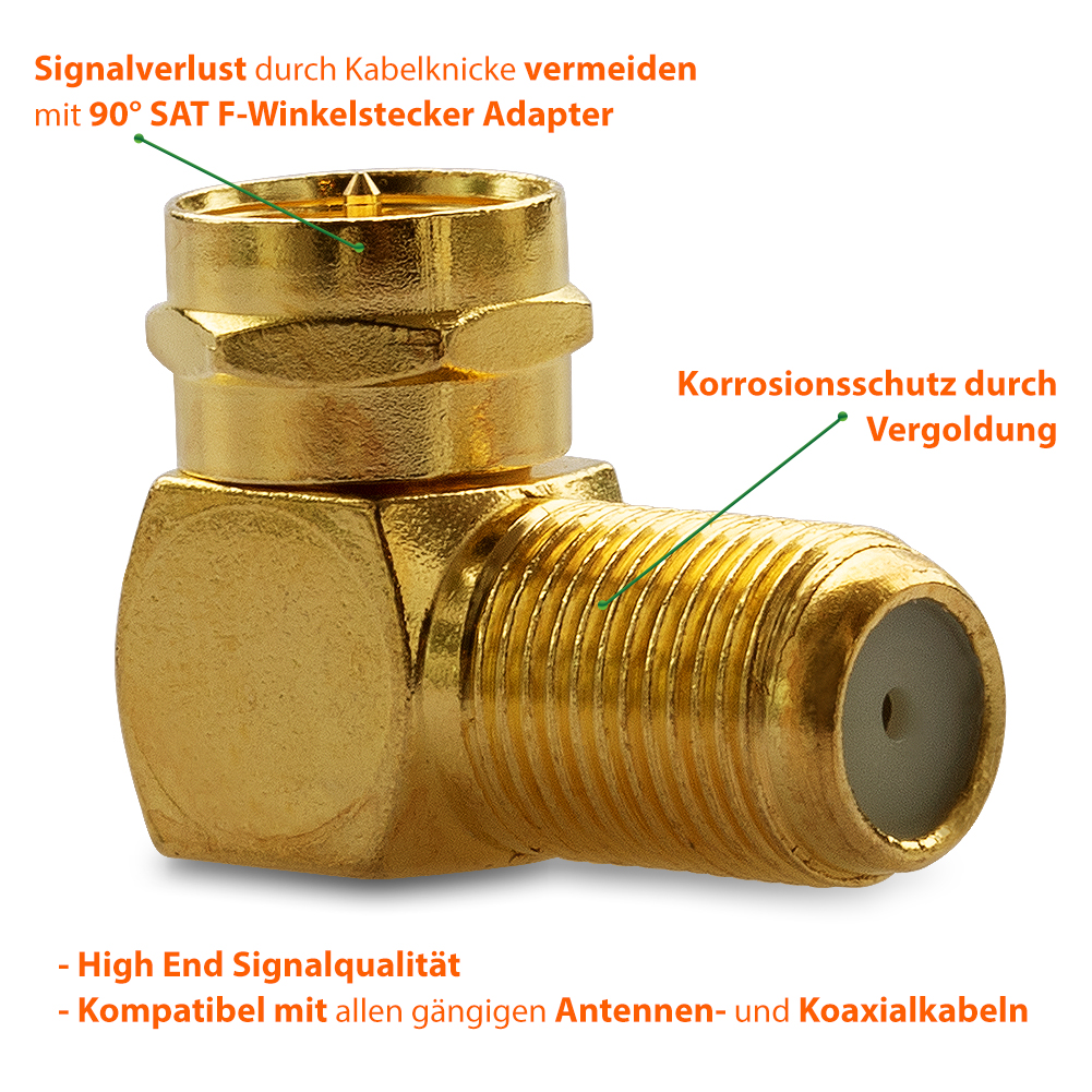 SAT F-Winkelstecker Winkel Adapter 90° Vergoldet 2x Winkeladapter ...